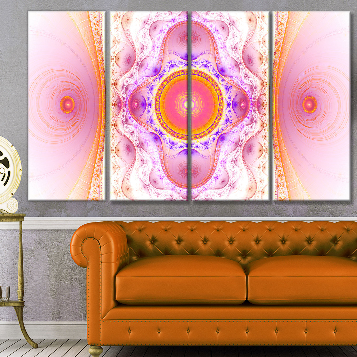 Cabalistic Pink Fractal Design, Multipanel Abstract Wall Art Canvas, 48 ...