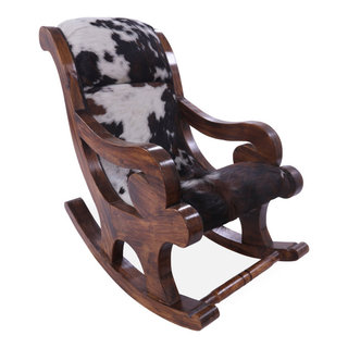 Hair-On Cowhide Wooden Handcrafted Rocking Chair RC112-FC, 24" W x 48 ...