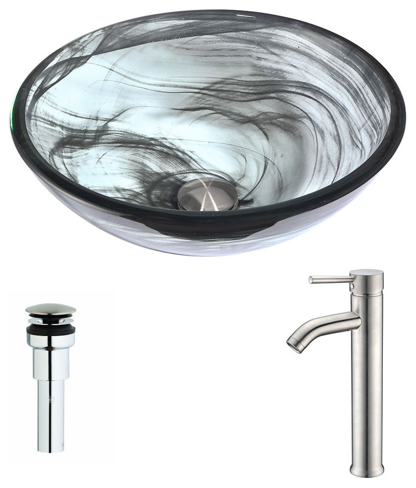 ANZZI Mezzo Series Deco-glass Vessel Sink In Slumber Wisp With Fann ...