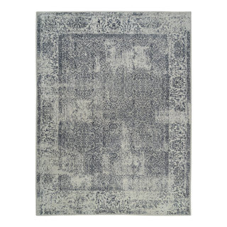 Light Gray Fine Jacquard Wool and Plant Based Silk Hand Loomed Rug, 9 ...