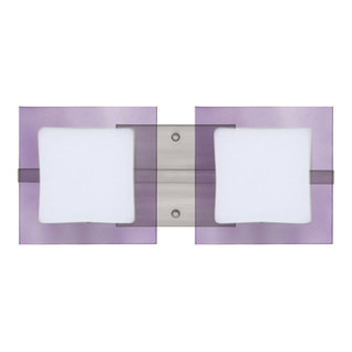 Alex 2 Light Bathroom Vanity Light, Satin Nickel, LED, Amethyst Glass ...