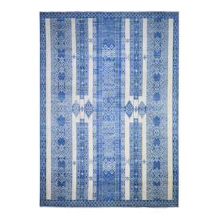 Steel Blue, Pure Wool Hand Knotted, Finer Peshawar Oriental Rug, 9'8 ...