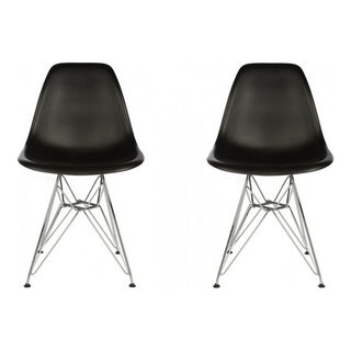 Set of 2 DSR Black Mid Century Modern Dining Shell Chair, Steel Eiffel ...