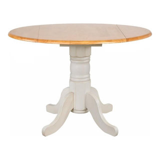 Oakley 42" Round Extending Drop Leaf Pedestal Dining Table in Off White ...