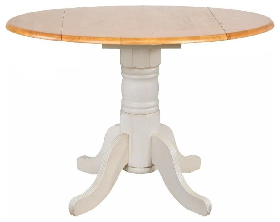 Oakley 42" Round Extending Drop Leaf Pedestal Dining Table in Off White ...
