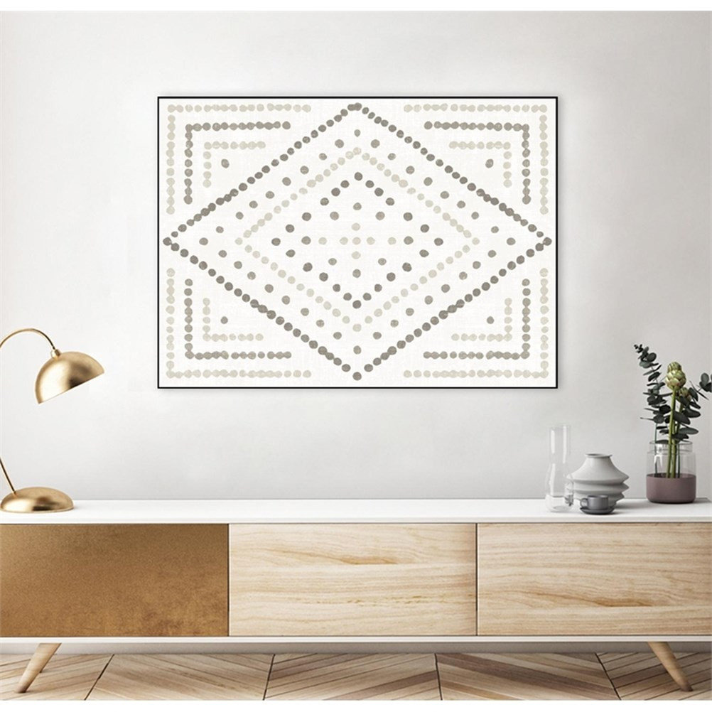 Giant Art Canvas 24x18 Daisy Dots Tile II Neutral Framed in Multi-Color ...