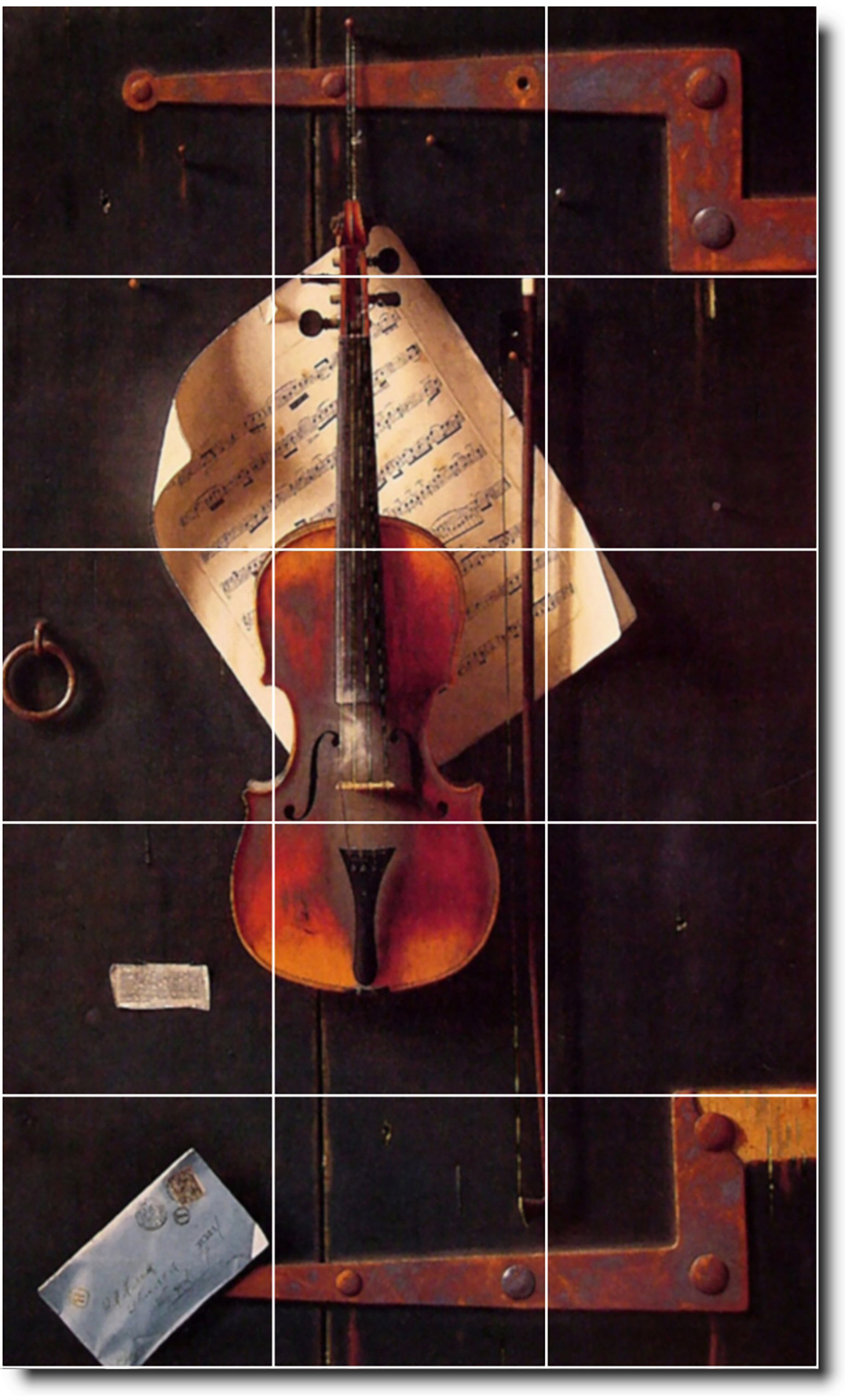 William Harnett Music Painting Ceramic Tile Mural #3, 24" Wide x 40 ...