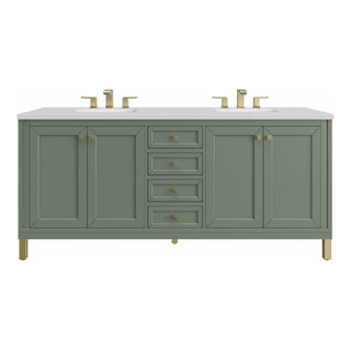 72 Inch Green Floating or Freestanding Double Vanity White Quartz ...