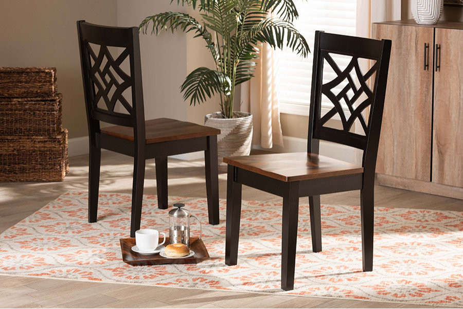 Isidro Contemporary Two-Tone Dark Brown and Walnut Dining Chair, Set of ...