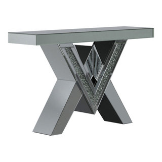 Taffeta V-shaped Sofa Table With Glass Top Silver - Contemporary ...
