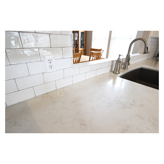 White Kitchen with White Subway Tile and Eternia Quartz Countertop ...