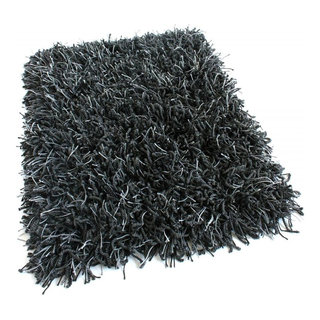 Bling Black Marble Area Rug, 68.2 oz Shag Carpet 1.5" Fiber Length ...