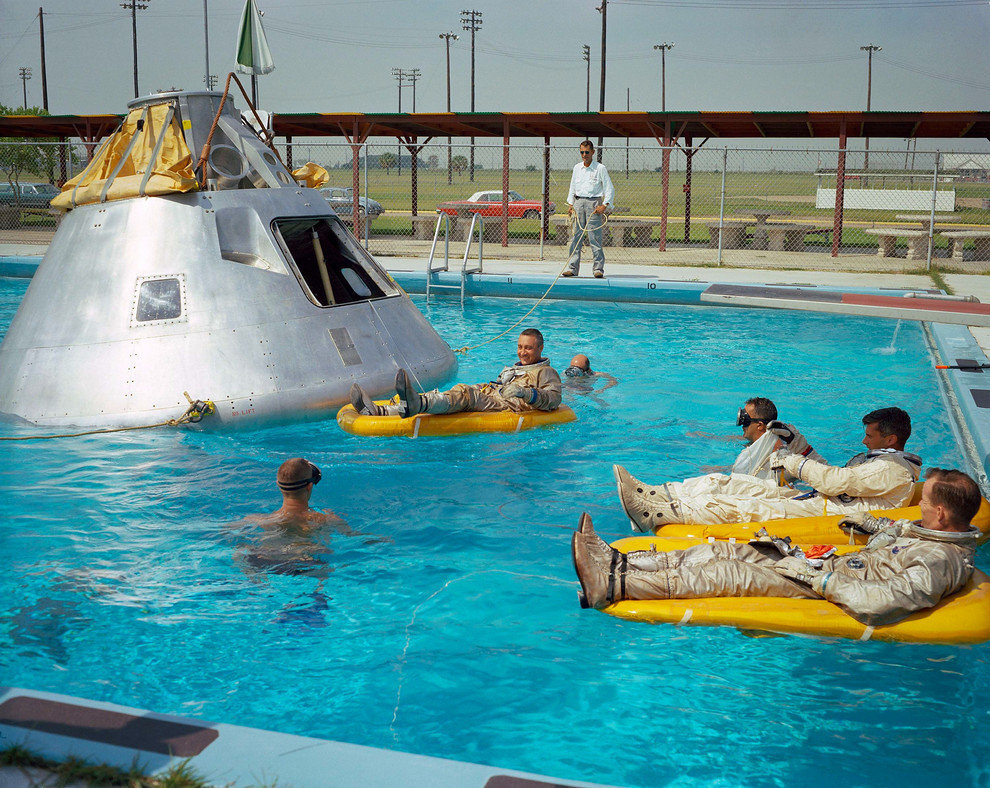 Apollo 1 Astronauts Working by the Pool Print, 16" x 24" - Contemporary ...