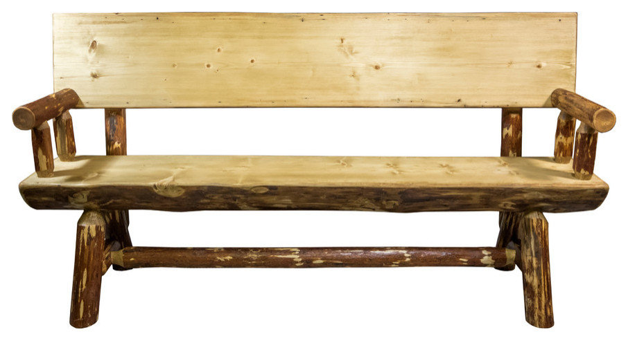 Glacier Country Collection Half Log Bench With Back and Arms, 6 ...