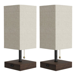 Small Table Lamp Set With Wood Base Set of 2 Modern Rectangle Lights ...