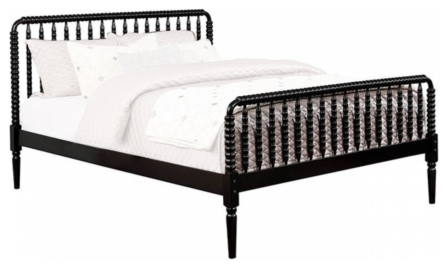 Wooden Full Size Bed with Spool Design Bed Frame and Turned Legs, Black ...