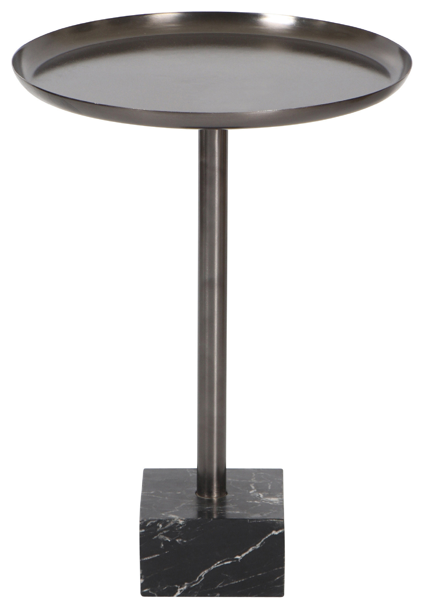 Round Tray Top Metal Accent Table with Marble Base, Black ...