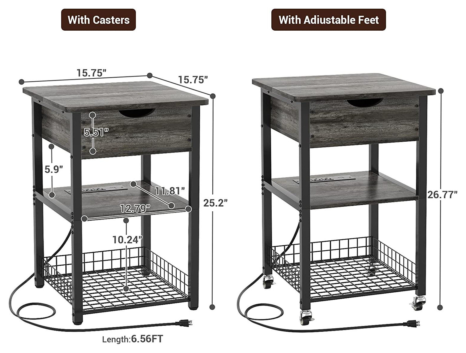 Modern End Table with Charging Station and Flip Top Storage Shelves ...