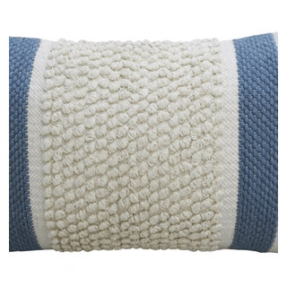 14" X 24" Cream And Light Blue Handmade Nubby Texture Throw Pillow With ...