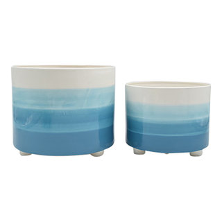 2-Piece Set Footed Planter, Blue - Contemporary - Indoor Pots And ...