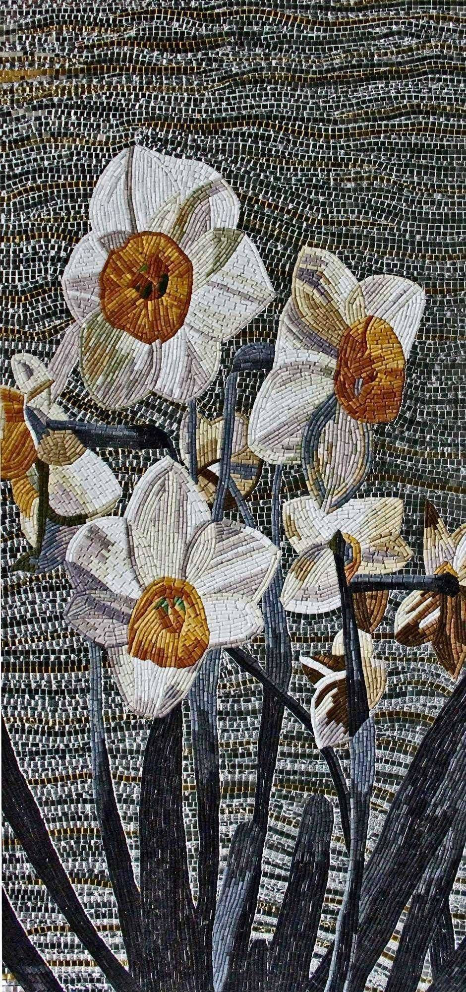 Floral Mosaic Tile Art, White Poppy, 41" x 87" - Contemporary - Tile ...