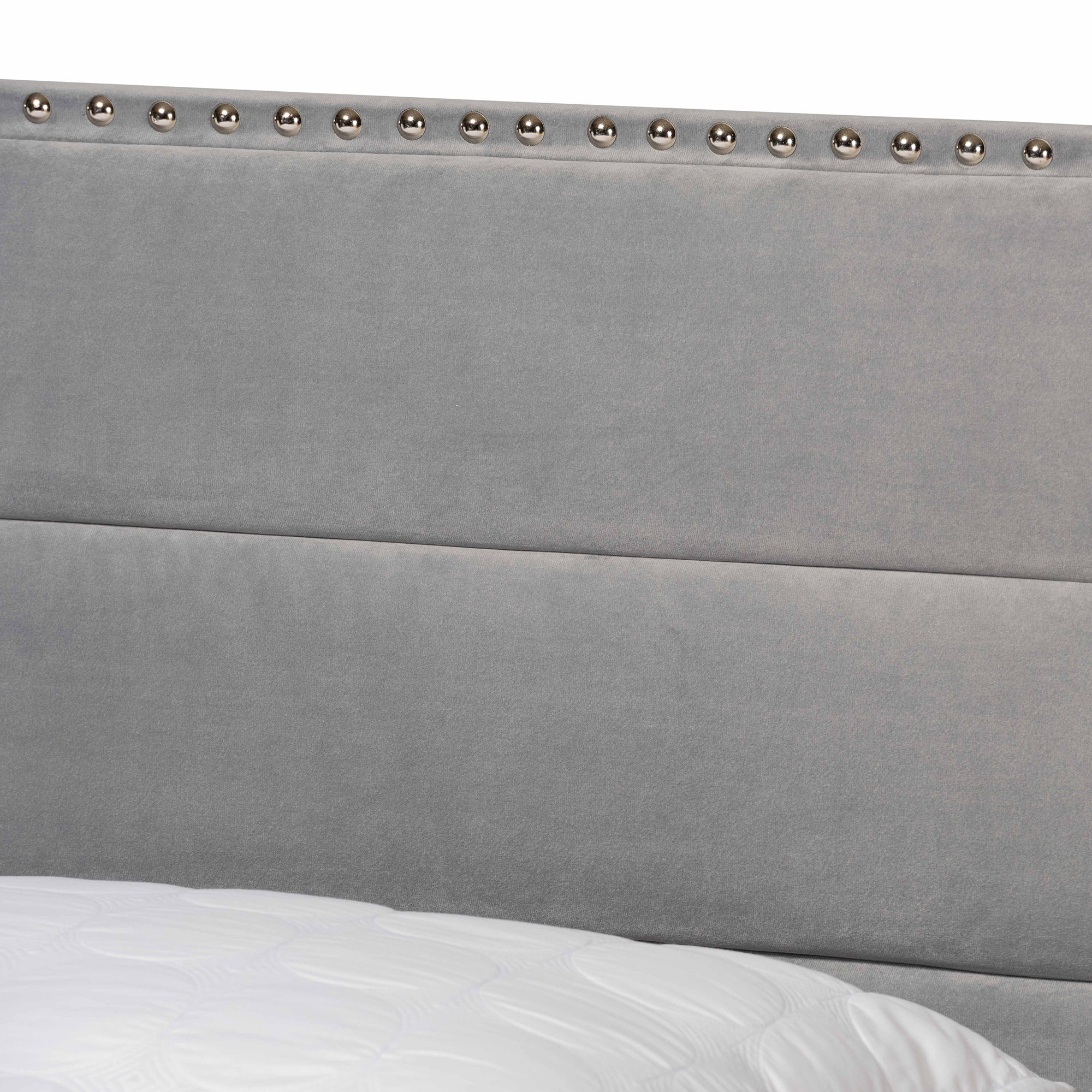 Tamira Modern Glam Grey Velvet Upholstered Queen Size Panel Bed ...
