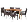GDF Studio 7-Piece Arthur Outdoor Wicker Dining Set With Acacia Dining ...