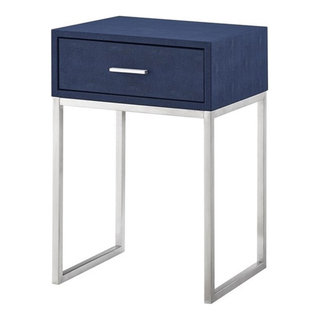 Posh Living Omer Faux Shagreen End Table Navy/Chrome - Contemporary ...