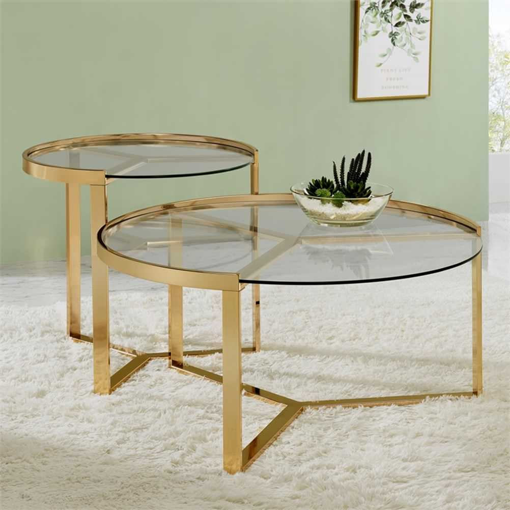 Coaster Delia 2-piece Metal Round Nesting Table Clear and Gold ...