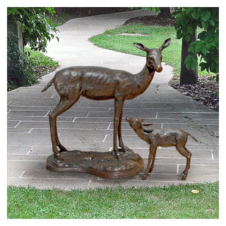 Design Toscano Standing Doe & Fawn Bronze Statues - Contemporary ...