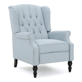 Light Blue Traditional Recliner with High Back and Diamond Button ...