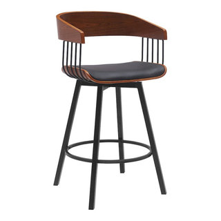 Athena Upholstered Wood Swivel Bar or Counter Stool with Black Metal ...