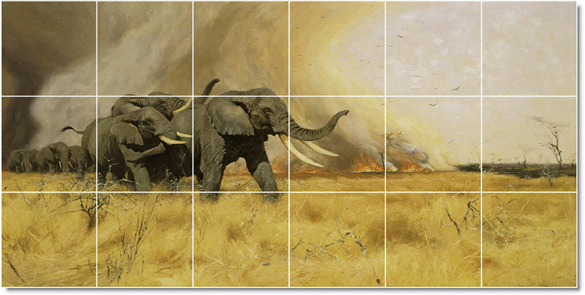 Wilhelm Kuhnert Animals Painting Ceramic Tile Mural #67, 48" Wide x 24 ...