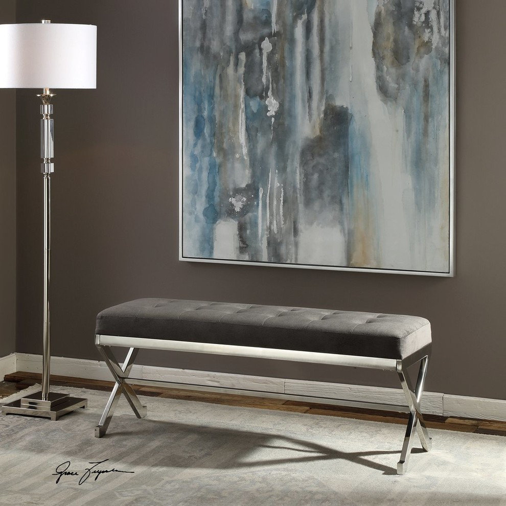 Uttermost Bijou Gray Fabric Bench - Contemporary - Upholstered Benches ...