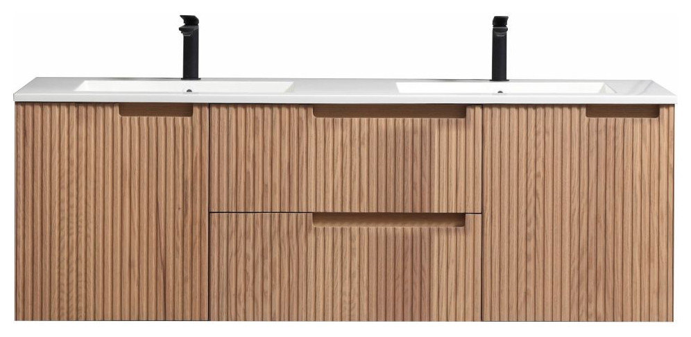 Fiore Wall Mount Modern Bathroom Vanity, Oakwood, 60" - Contemporary ...