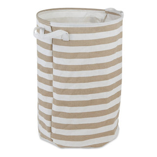 PE-Coated Cotton Polyester Laundry Hamper Stripe Stone Round 13.5x13 ...