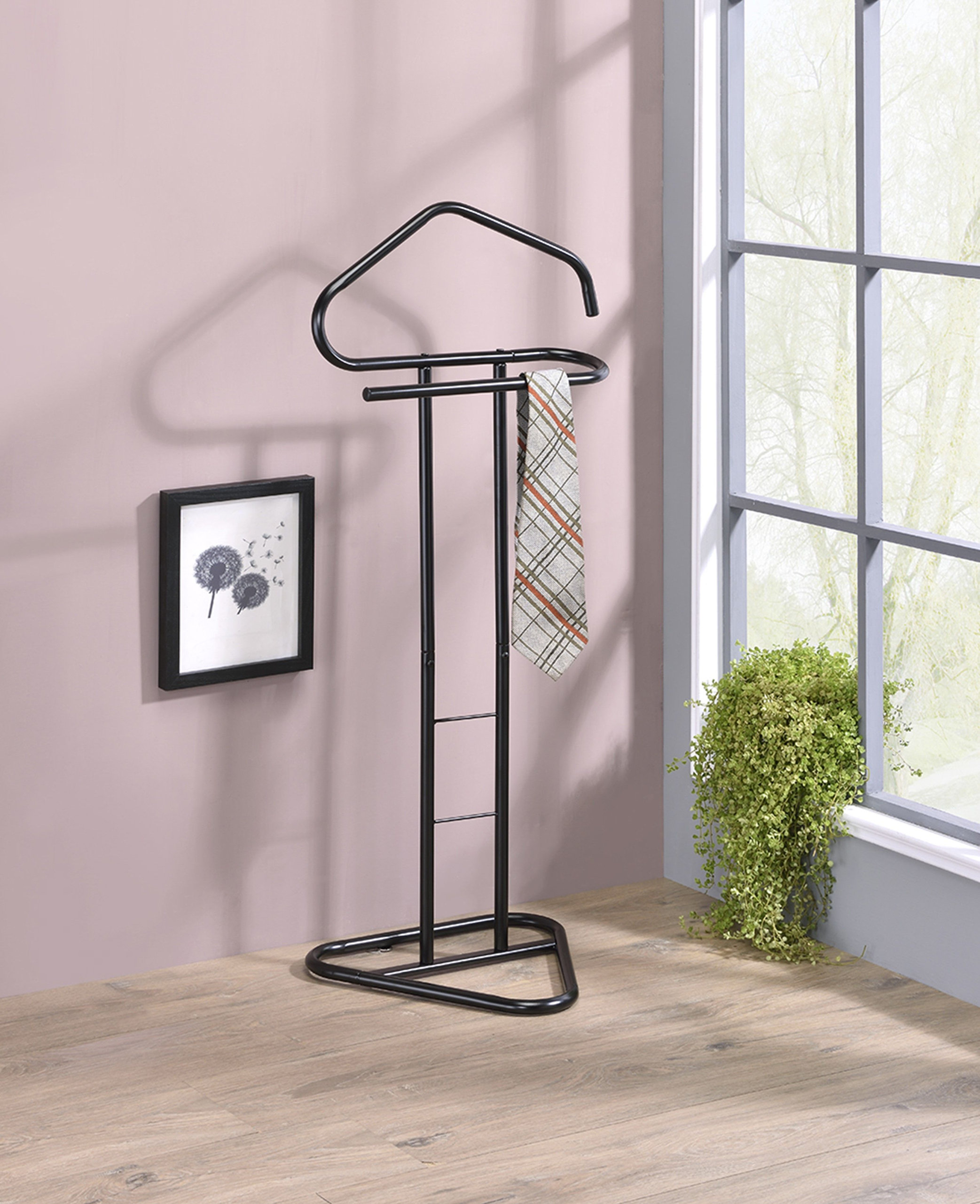 Bayne Freestanding Suit & Tie Valet Stand Clothing Rack, Black Metal ...