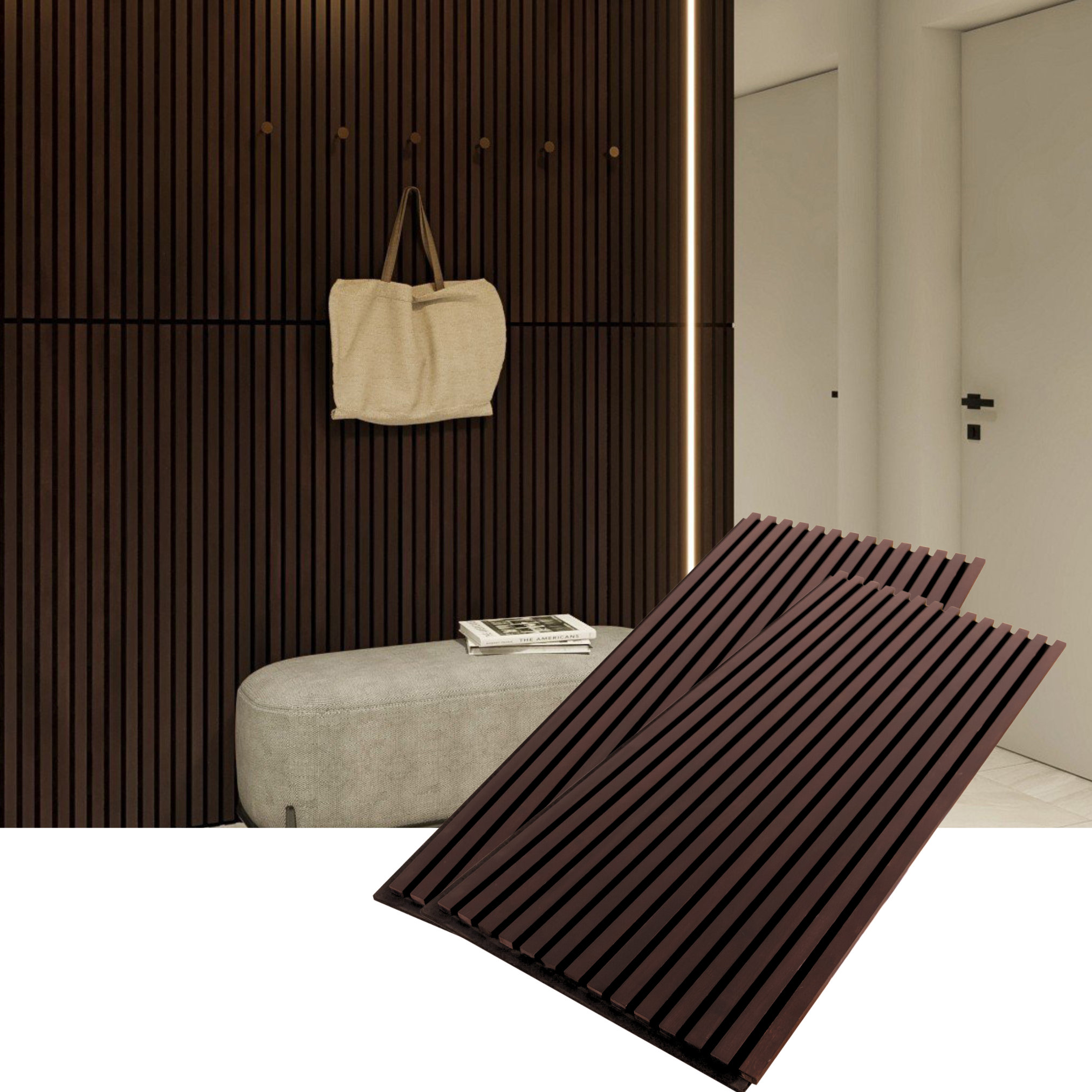 Solid Wood Slat Wall Panels | Set of 2 Wood Wall Panels - Smoked Ash ...