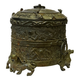 Vintage Look Chinese Green Black Ancient Ding Shape Holder Display ...