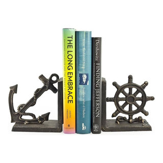 2-Piece Nautical Metal Bookend Set - Beach Style - Bookends - by Danya ...