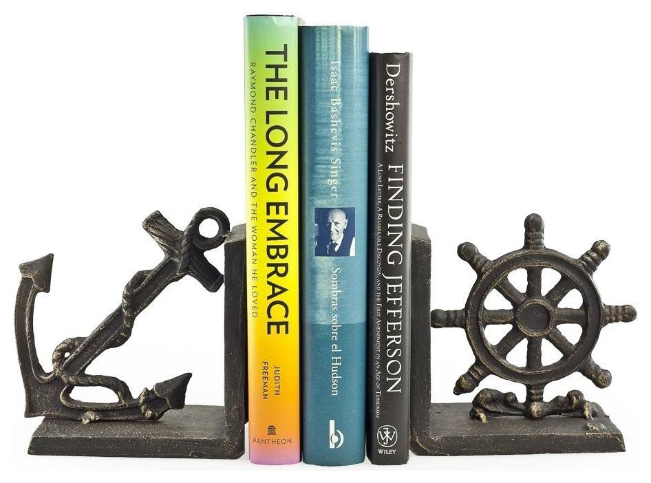 2-Piece Nautical Metal Bookend Set - Beach Style - Bookends - by Danya ...