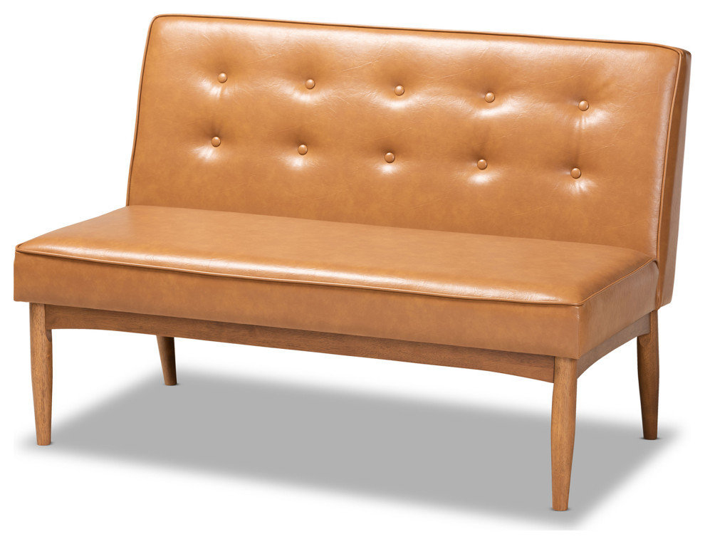 San Simeon Mid-Century Tan Faux Leather and Walnut 5-Piece Dining Nook ...