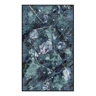 Washable Night Flowers Deep Teal Area Rug, Rectangle 8'x10 ...