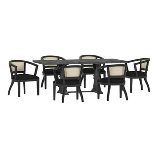 Aubrietta Traditional Upholstered Wood and Cane 7 Piece Dining Set ...