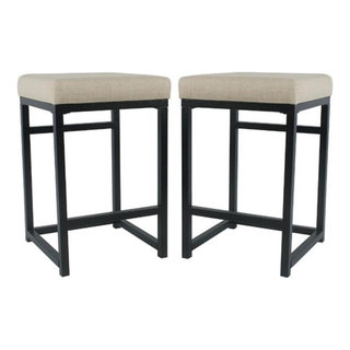 Home Square Open Back Metal Counter Stool in Beige & Black - Set of 3 ...