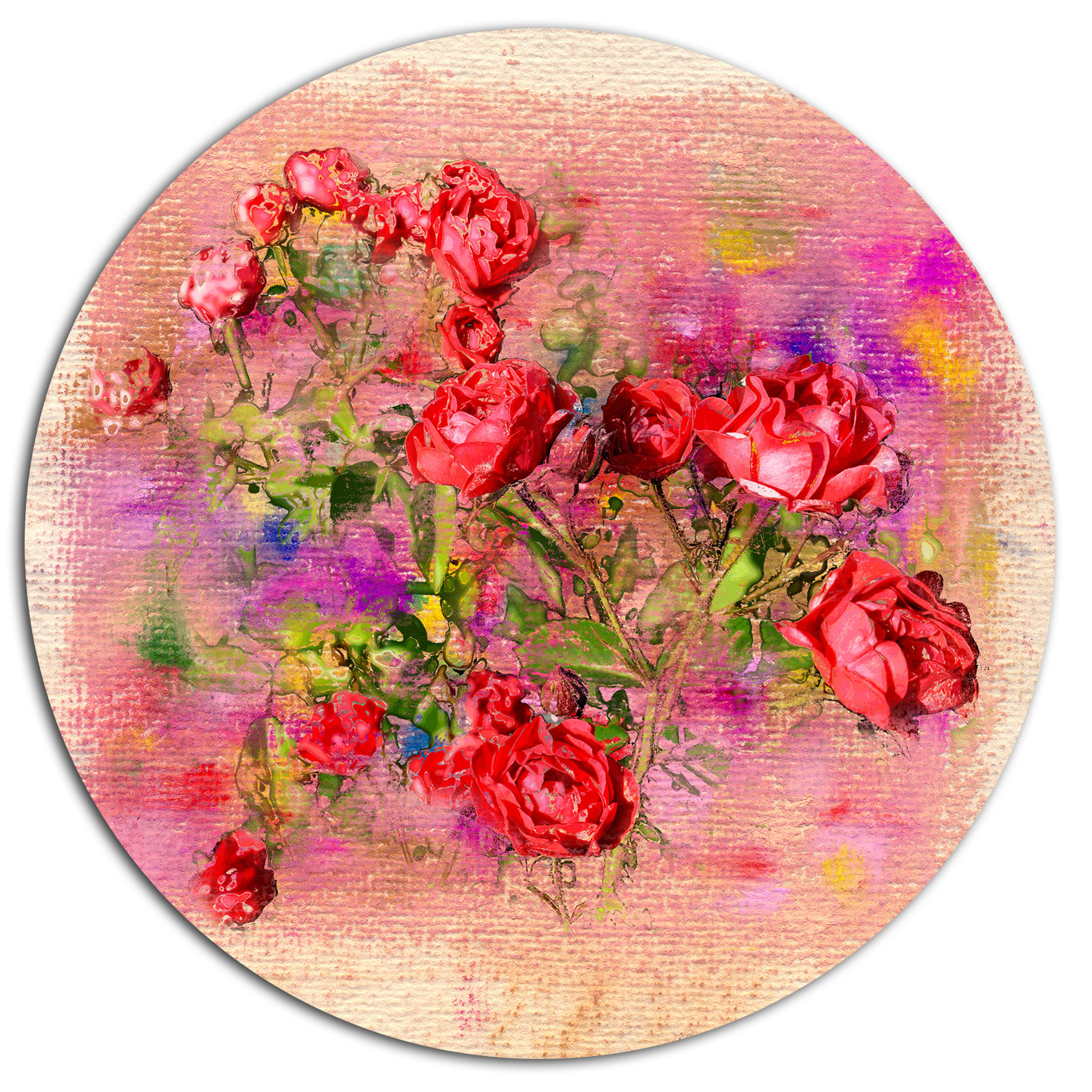 Roses Pastel Chalk Illustration, Floral Round Wall Art, Disc of 11 inch ...