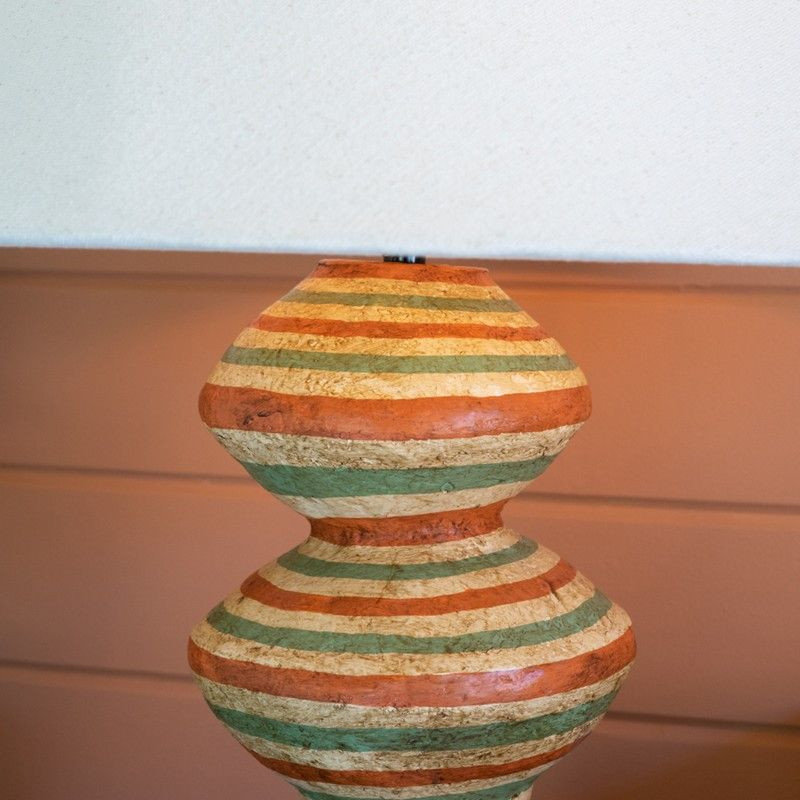 Whimsical Green Rust Red Stripe Table Lamp Paper Mache 28 in Sculptural ...