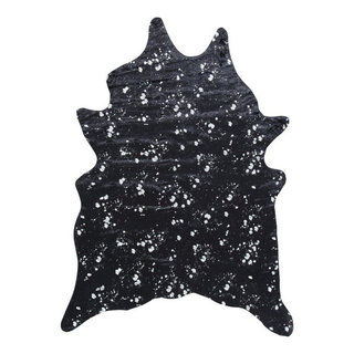 Faux Fur Rug with Cut Out Edges and Dotted Design, Medium, Black and ...