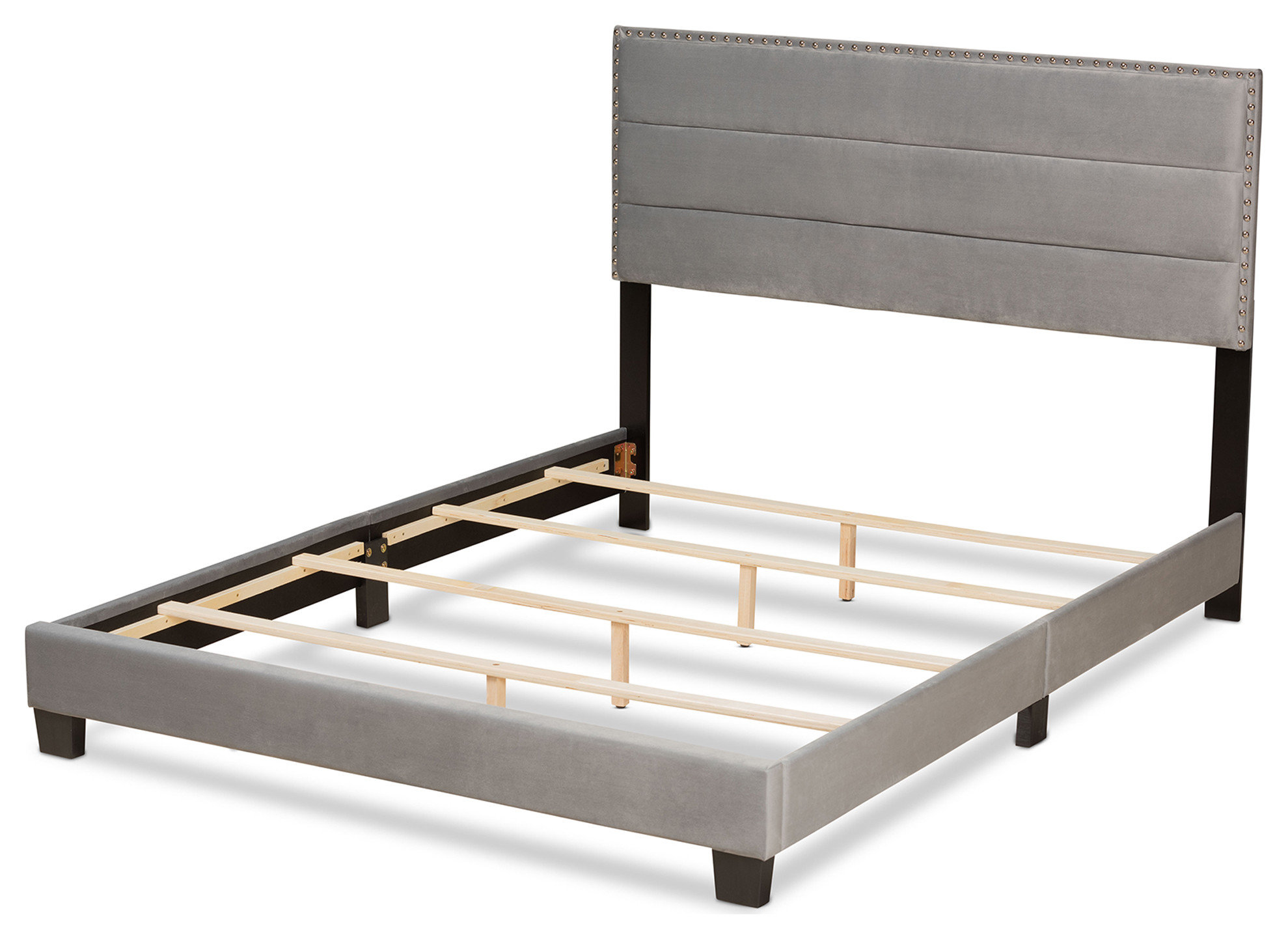 Tamira Modern Glam Grey Velvet Upholstered Queen Size Panel Bed ...