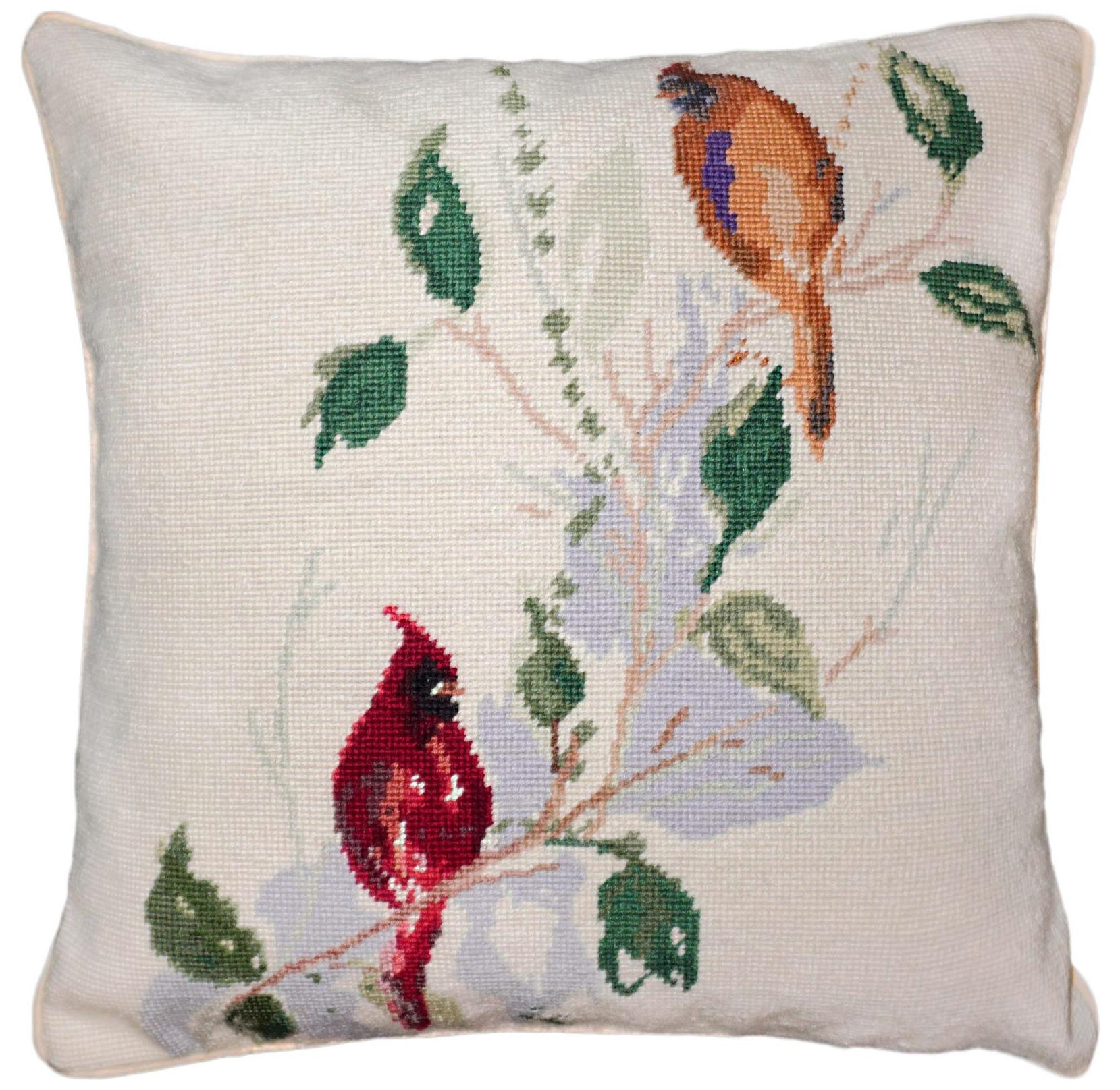 Double Cardinal 18" Needlepoint Pillow, 18x18 - Contemporary - Decorative Pillows - by ...